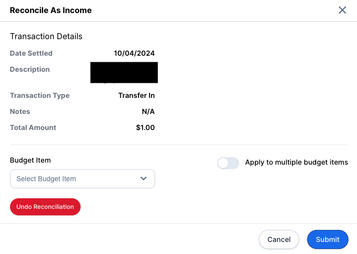 Reconciling Transactions
